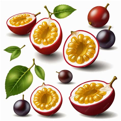 Passion Fruit Vector Set White Background Isolated A High Premium Ai