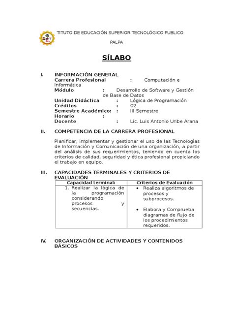 Silabo Logica De Programacion Pdf Algoritmos Programación De