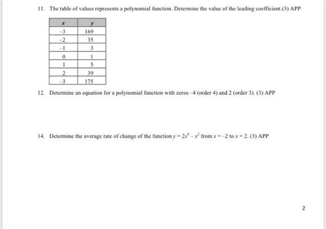 Solved 11 The Table Of Values Represents A Polynomial Chegg Com