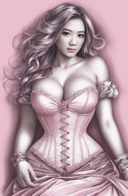 A Drawing Of A Woman With Long Blonde Hair And A Pink Shirt Premium