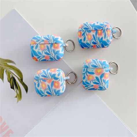 ลายดอกไม้สีฟ้าแบบแปลกๆสำหรับ Airpods Pro 2ป้องกันเคสหูฟังสำหรับ Apple