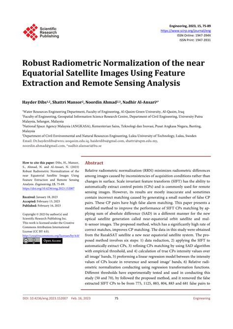 Pdf Robust Radiometric Normalization Of The Near Equatorial Satellite