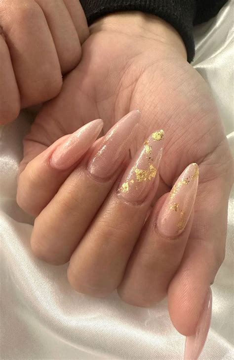 22 Gorgeous Bridal Nail Ideas For Your Big Day Gold Foil Encapsulated