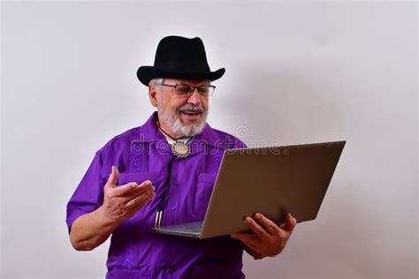 Smiling Man Using His Laptop Computer Stock Photo Image Of Godfather Adult