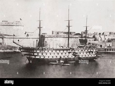 Late 19th Century Vintage Photograph Hms Hibernia Was A 110 Gun First