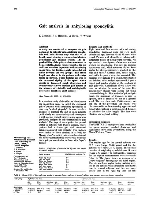 Gait Analysis In Ankylosing Spondylitis Pmc