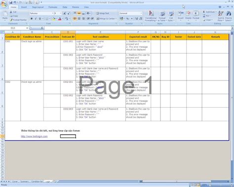 Test Case Excel Template