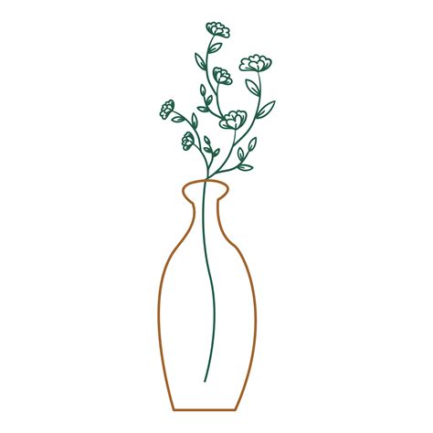 Aesthetic Line Art Flower Twig Vase 11459204 Png