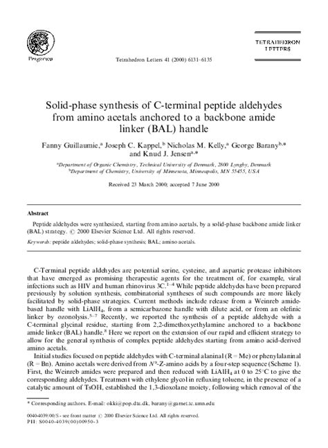 Pdf Solid Phase Synthesis Of C Terminal Peptide Aldehydes