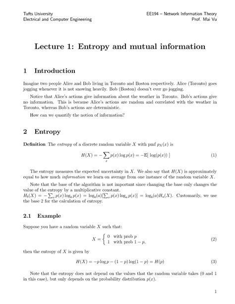 Lect An Introduction To Entropy And Information Electrical And Computer Engineering Prof