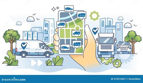 Fleet Tracking With Gps Location Or Navigation Services Outline Hands Concept Stock Vector