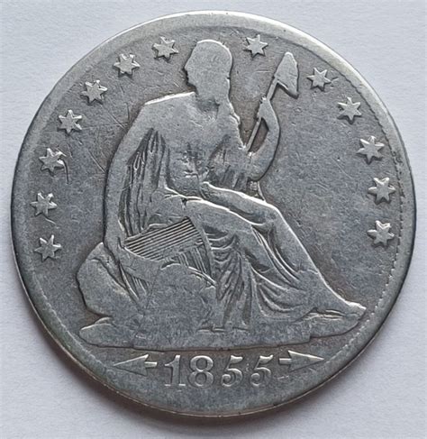 1855 O W Arrows Seated Liberty Silver Half Dollar Cleaned New Orleans