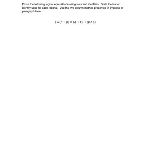 Solved Prove The Following Logical Equivalence Using Laws