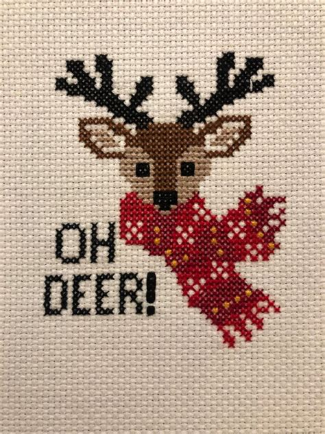 Cross Stitch Deer Pattern With Oh Deer Words