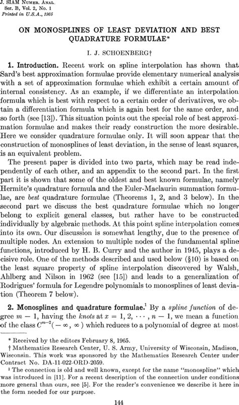 On Monosplines Of Least Deviation And Best Quadrature Formulae SIAM Journal On Numerical Analysis
