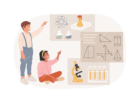 Stem 교육 격리 개념 벡터 그림 프로그래밍 프로세스 기술 수업 화학 실험 스마트 어린이 벡터 개념을 학습하는 어린이를 위한