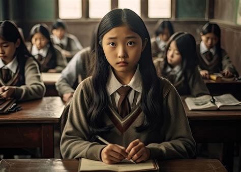 Gros Plan Dune étudiante Asiatique En Classe Photo Premium