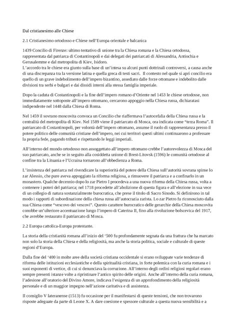 Riassunto Dal Cristianesimo Alle Chiese Una Storia Europea Docsity