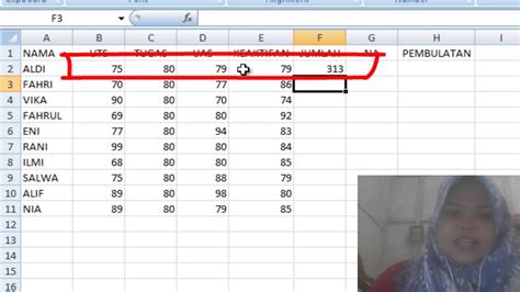 Tutorial Jumlah Nilai Akhir Dan Pembulatan Dengan Ms Excel Youtube