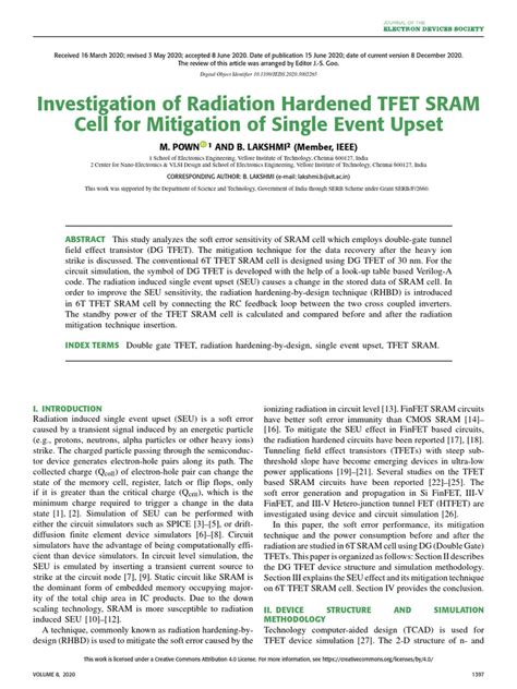 Investigation Of Radiation Hardened Tfet Sram Cell For Mitigation Of Single Event Upset Pdf