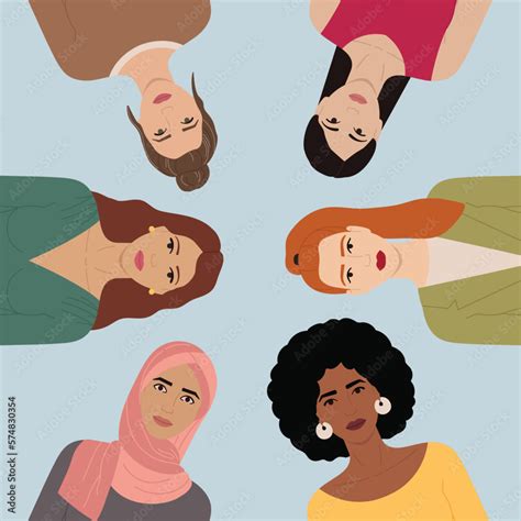 Group Of Diverse Female Characters Stand Together International Women