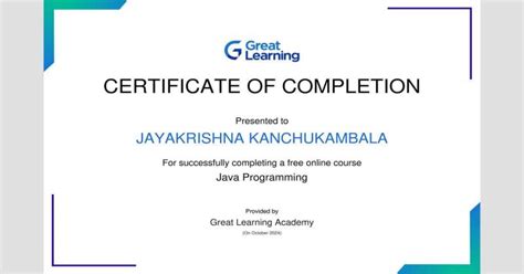 Jaya Krishna On Linkedin Java Programming Course Completion