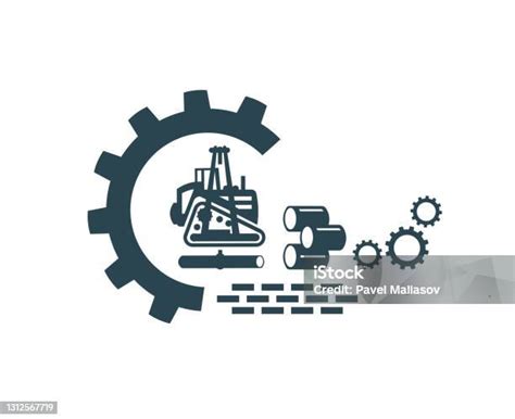 重型管道層圖示和徽標的向量插圖建築工程設備拖拉機向量圖形及更多交通方式圖片 交通方式 供應鏈 修理 Istock