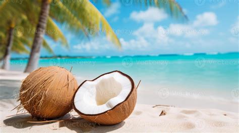 Ai Generated A Tropical Beach Scene With Coconuts And Turquoise Water