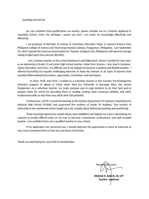 Application Letter Freddie R Barcel Jr Pdf