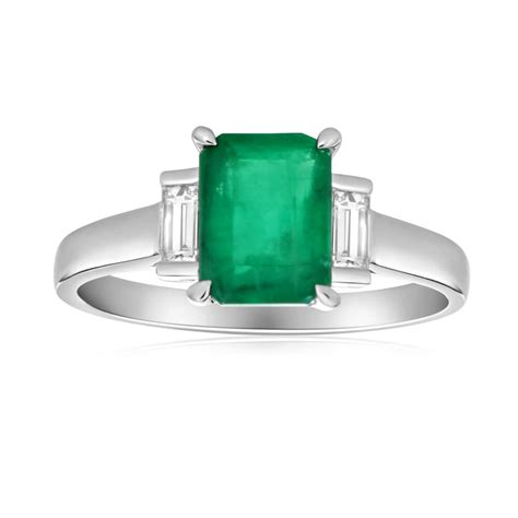 9ct White Gold 160 Carat Natural Emerald 8x6mm And Diamond 021ct Rin