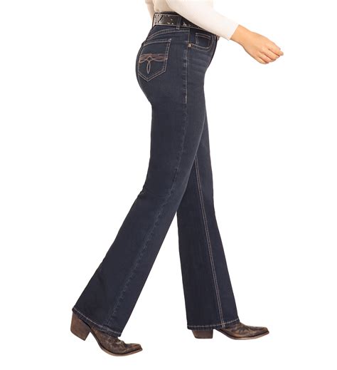 Womens High Rise Bootstitch Modest Bootcut Jeans Dark Wash Rock