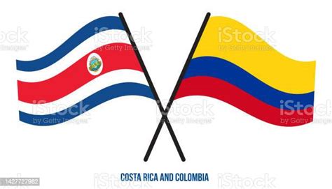코스타리카와 콜롬비아 국기가 교차하고 흔들리는 플랫 스타일 공식 비율 올바른 색상 기에 대한 스톡 벡터 아트 및 기타 이미지 기 콜롬비아 코스타리카 Istock