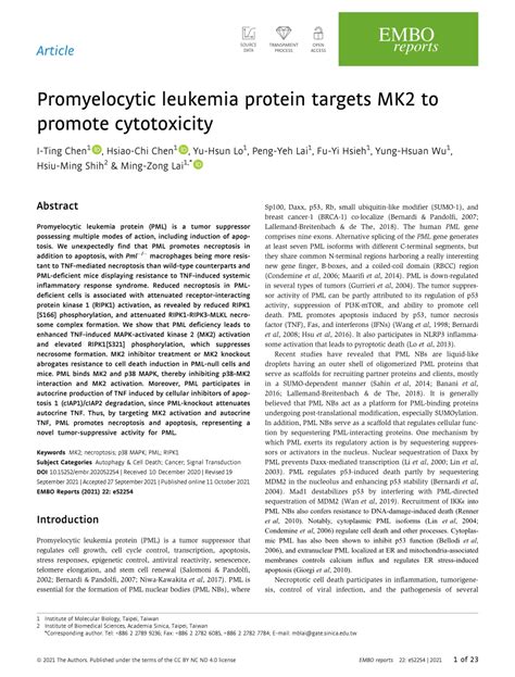Pdf Promyelocytic Leukemia Protein Targets Mk2 To Promote Cytotoxicity
