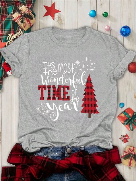 Shein Ezwear 3pcs Womens Merry Christmas Letter Printed T Shirt Short