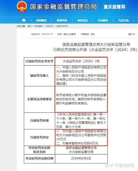 人保财险内控水平有待提升：因内控监督制约机制失效等违规被监管处罚 知乎