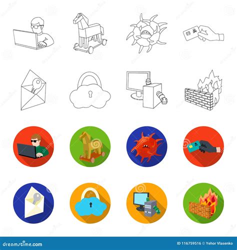 System Internet Connection Code Hackers And Hacking Set Collection Icons In Outlineflat