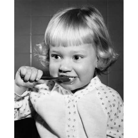 Girl Brushing Teeth Poster Print 18 X 24 In