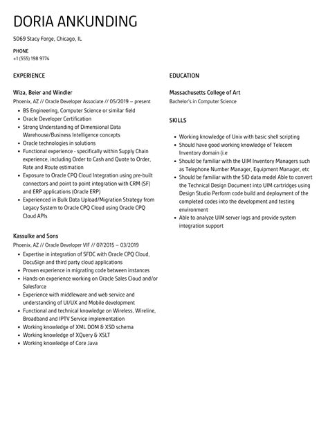 Oracle Developer Resume Samples Velvet Jobs