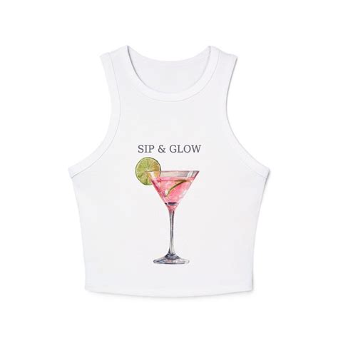 Sip And Glow Martini Illustration Tank Top Cocktail Art Summer Barwear