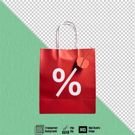 Premium Psd Red Shopping Bag With Percent Label Symbol Isolated On
