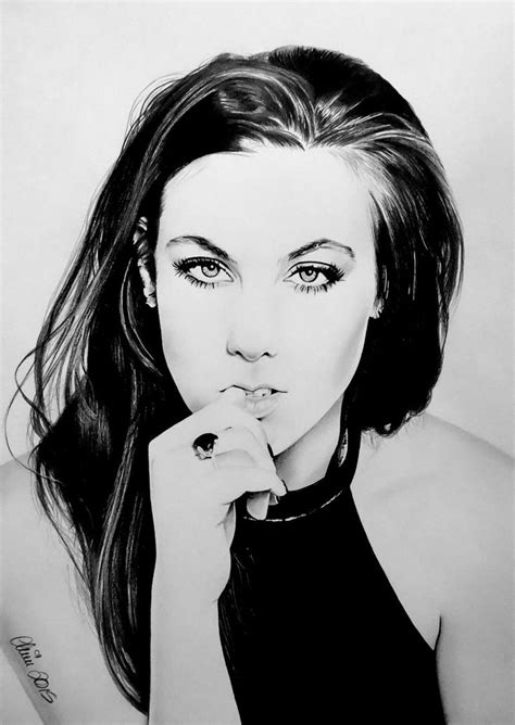 A Pencil Drawing Of A Woman With Her Hand On Her Chin Looking At The Camera