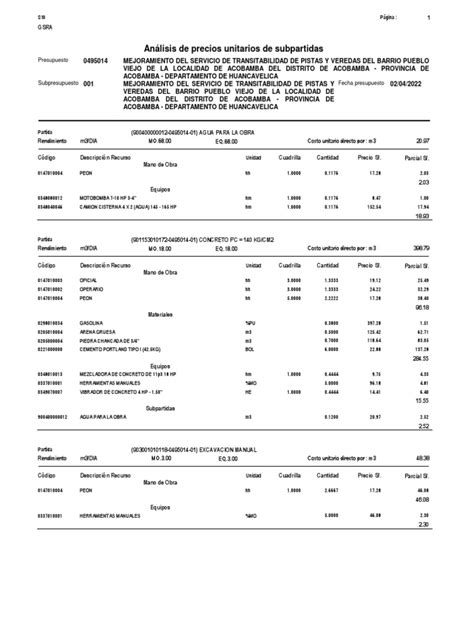 Acu Sub Partidas Pdf Hormigón Ingeniería De Edificación