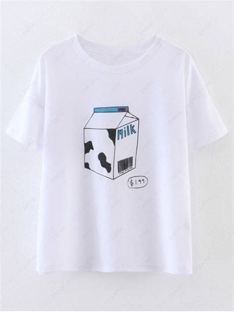 [31 Off] 2021 Cute Milk Print T Shirt In White Zaful
