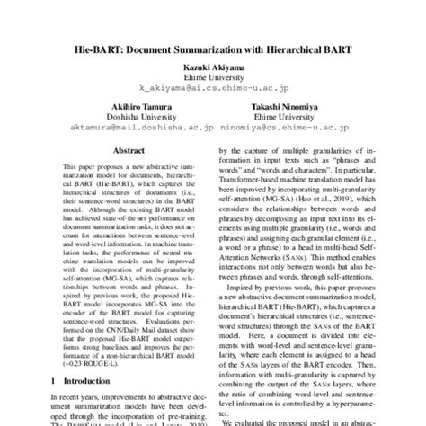 Hie BART Document Summarization With Hierarchical BART ACL Anthology