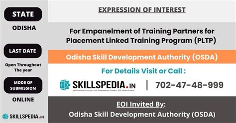 Eoi For Empanelment Of Training Partners For Placement Linked Training Program Pltp Osda