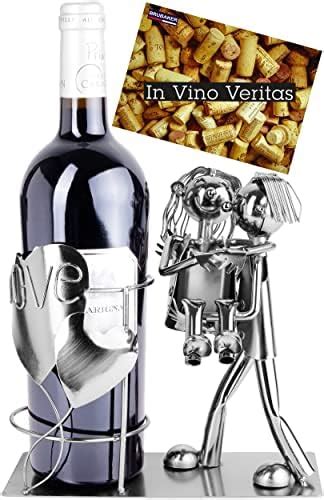 BRUBAKER Bottle Holder Lovers On Bench Wine Bottle Holder Silver Bottle Rack Metal Figure