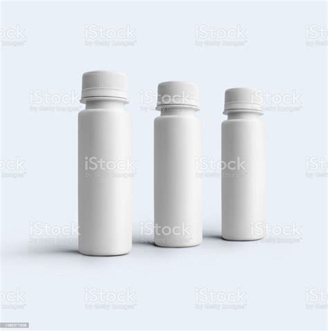 3d 렌더링 빈 흰색 화장품 파우더 병에는 회색 배경에 분리된 플라스틱 캡이 있습니다 목업 디자인에 적합합니다 공란에 대한 스톡