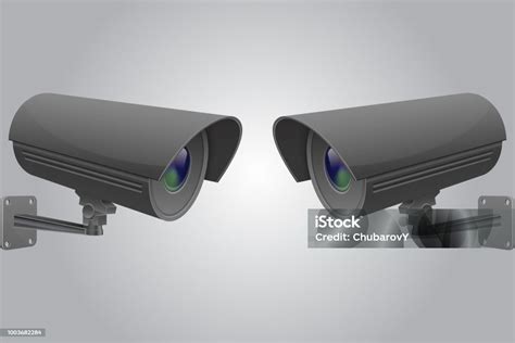 Cctv 카메라 세트입니다 회색 바탕에 검은 보안 감시 시스템 3차원 형태에 대한 스톡 벡터 아트 및 기타 이미지 3차원