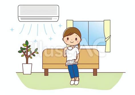 エアコンが効いている部屋でくつろぐ女性イラスト No 22900811｜無料イラスト・フリー素材なら「イラストac」