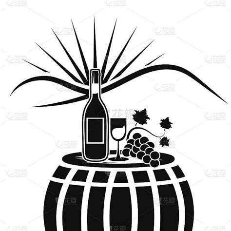 酒瓶，酒杯和葡萄的矢量插图